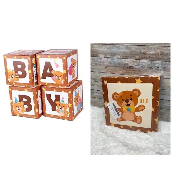 Other | Teddy Bear Baby Shower Boxes Bear Theme Party Boxes Block ...